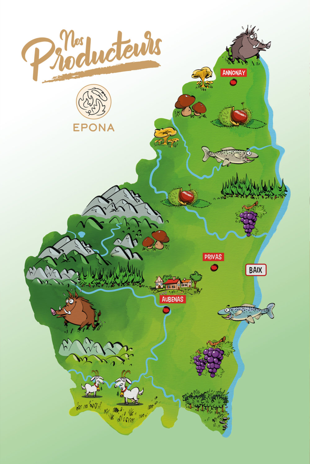 Illustration – Carte Ardèche – Restaurant Epona | Studio Alyen